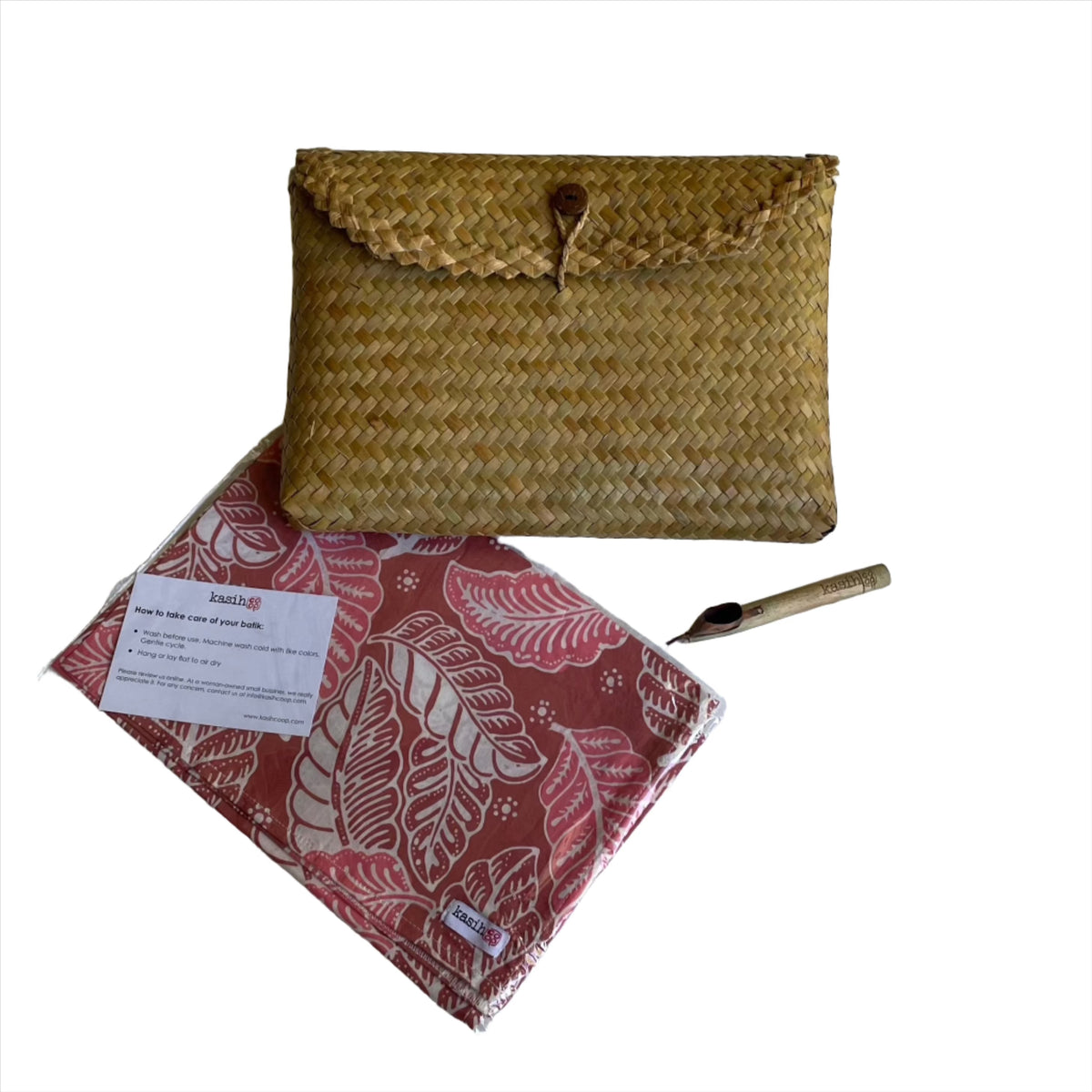 Gift Set of Hand Dyed Batik Bandana, Handwoven Pouch and Canting Wax a ...