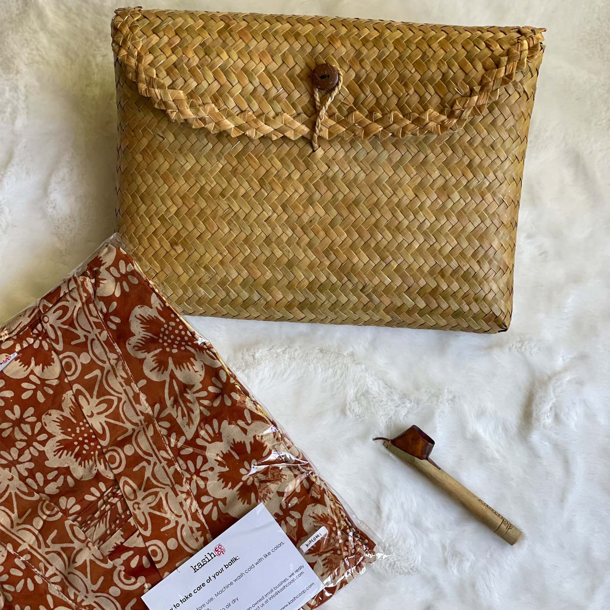 Gift Set of Hand-dyed Batik Robe Kimono, Handwoven Pouch and Canting W ...