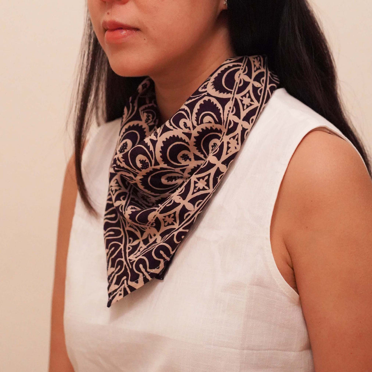 Batik Bandana, Black Cream, Lightweight cotton 20" square, hand dyed a ...
