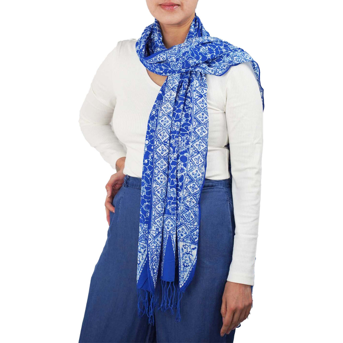 Hand Dyed Batik Scarf - Cotton - Boulder, Blue, Light Blue, White ...