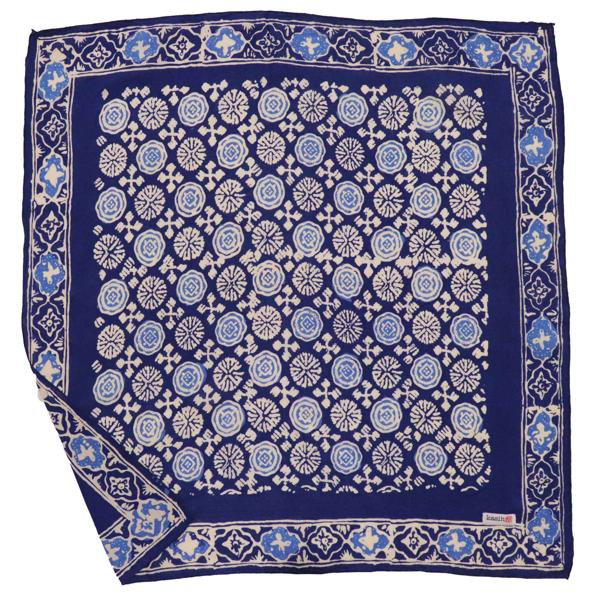 Hand Dyed Batik Bandana, Azure Orb, Round Blue Circle, 100% Cotton ...