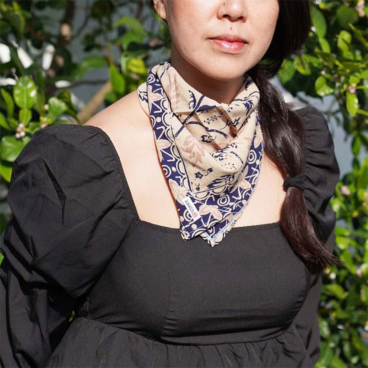 Batik Bandana Woven Meadow, Cream Blue, 100% Cotton, Hand Dyed Hair Co ...