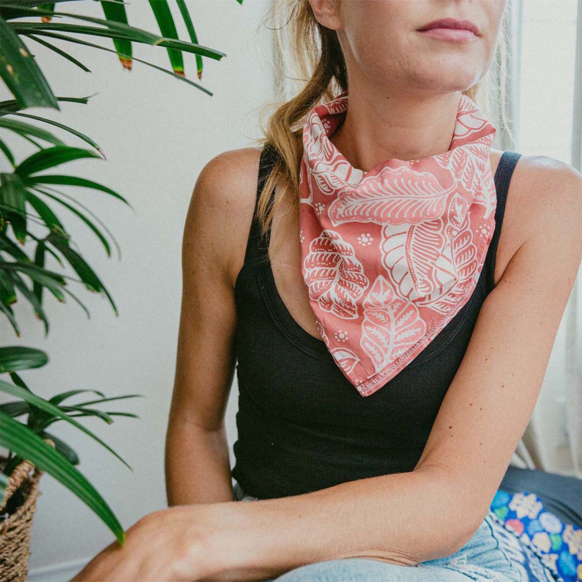 Batik Bandana Peach Leafy Paradise, 100% Cotton, Hand Dyed Hair Cover ...