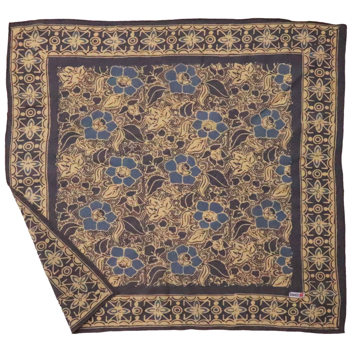 Hand Dyed Batik Bandana Spotted Flower, Grey, Blue, Hair Cover Scarf ...
