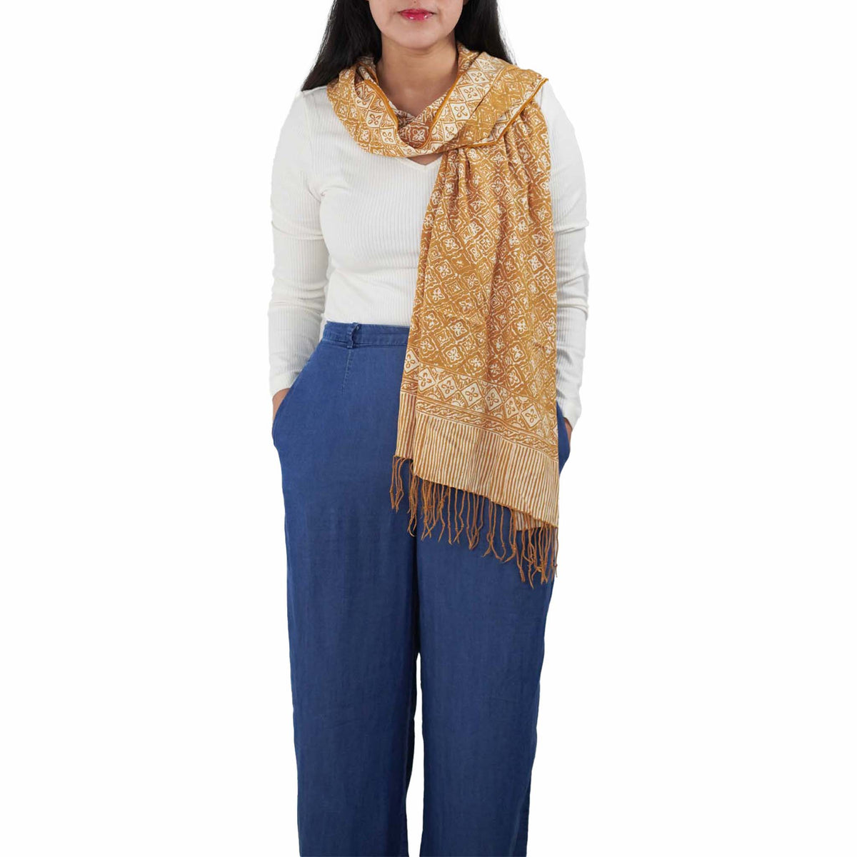 Hand Dyed Batik Scarf - Cotton - Kamboja, Yellow, Brown, Cream, Fall ...