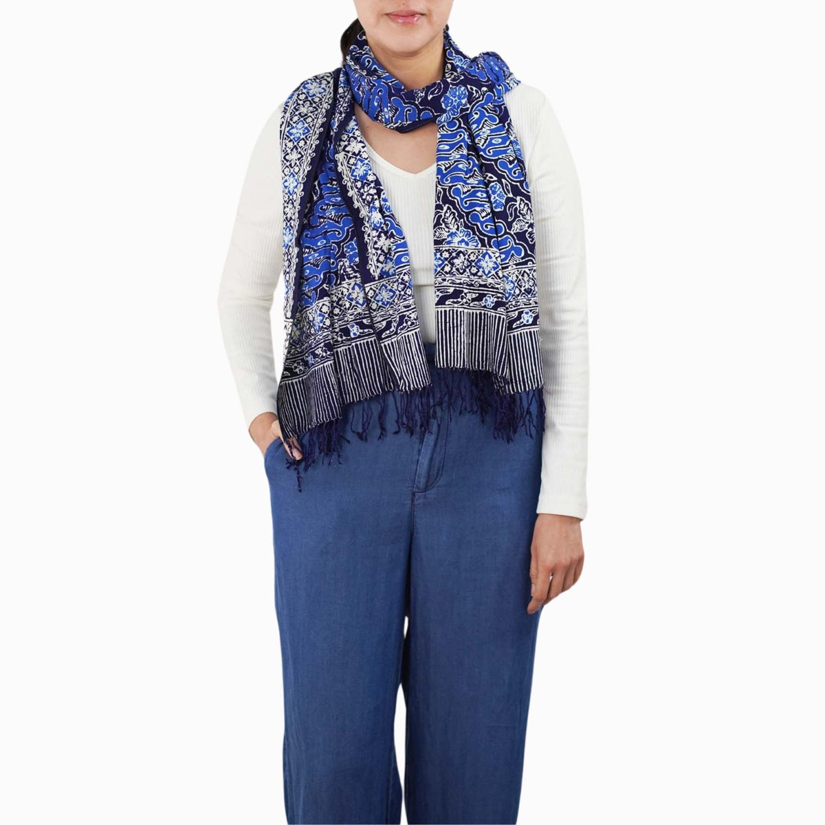 Hand Dyed Batik Scarf - Cotton - Midnight Autumn, Blue Black Navy ...