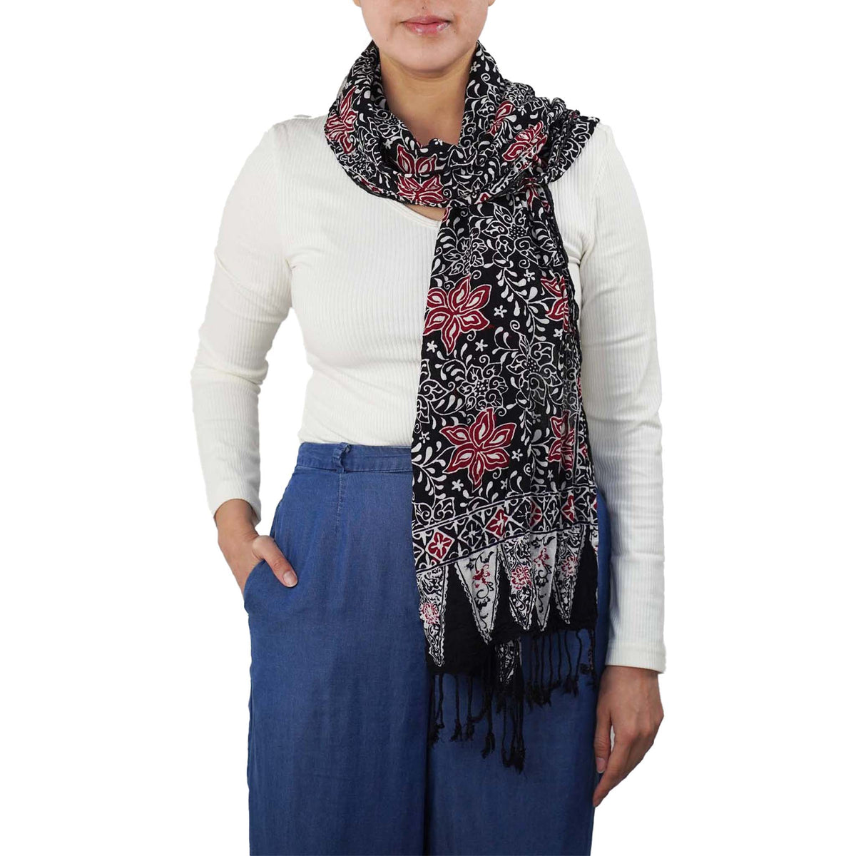 Hand Dyed Batik Scarf - Cotton - Black Red Star, Lightweight 100% Soft ...