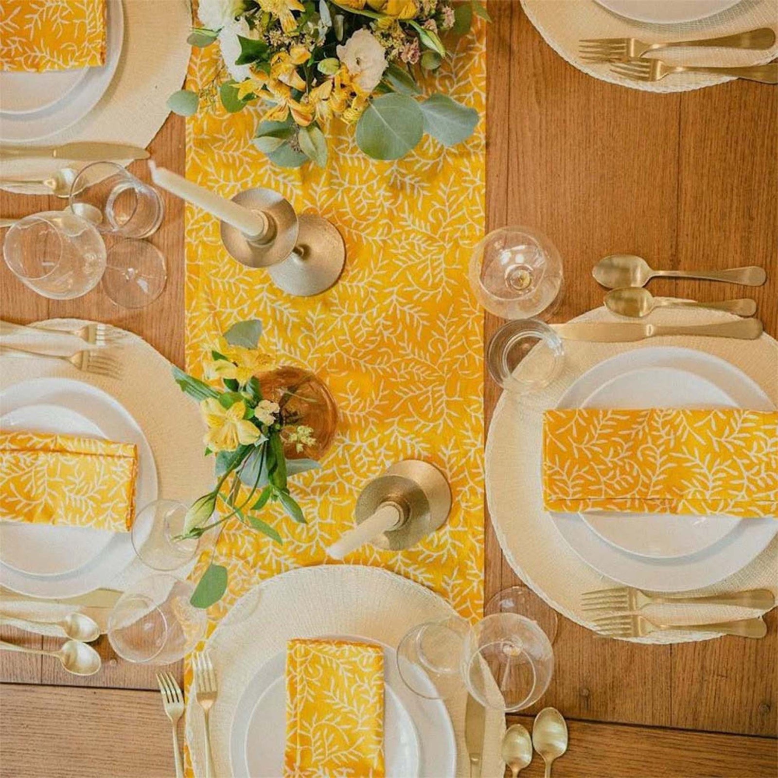 Batik Table Runner Yellow Twig, Hand Dyed, 100% Cotton – Kasih Co-op