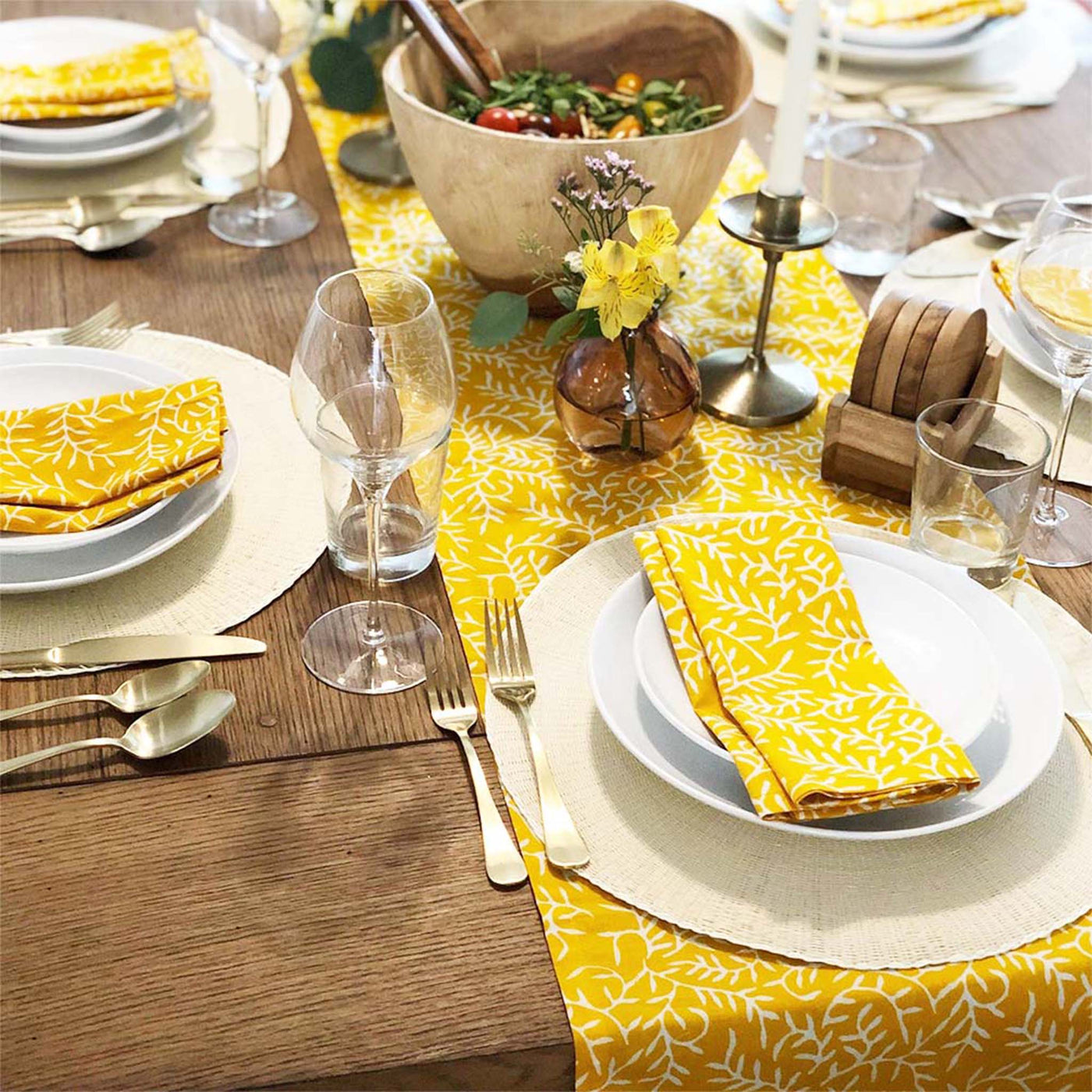 Batik Table Runner Yellow Twig, Hand Dyed, 100% Cotton – Kasih Co-op