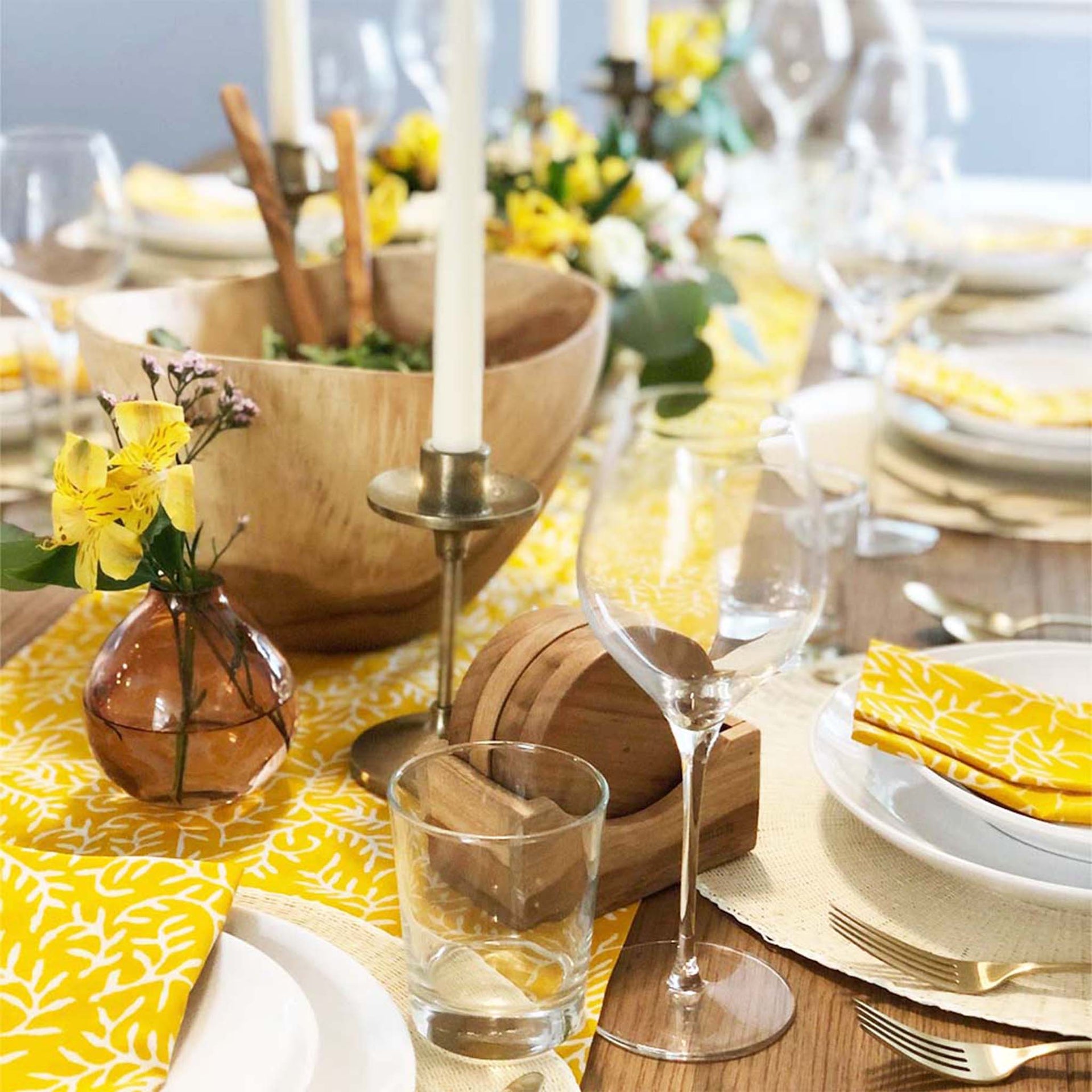 Batik Table Runner Yellow Twig, Hand Dyed, 100% Cotton – Kasih Co-op