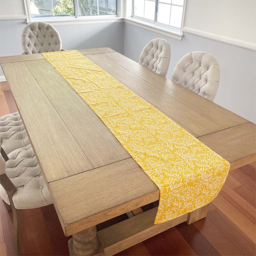 Batik Table Runner Yellow Twig, Hand Dyed, 100% Cotton – Kasih Co-op