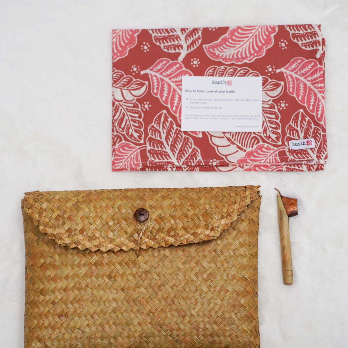 Gift Set of Hand Dyed Batik Bandana, Handwoven Pouch and Canting Wax a ...