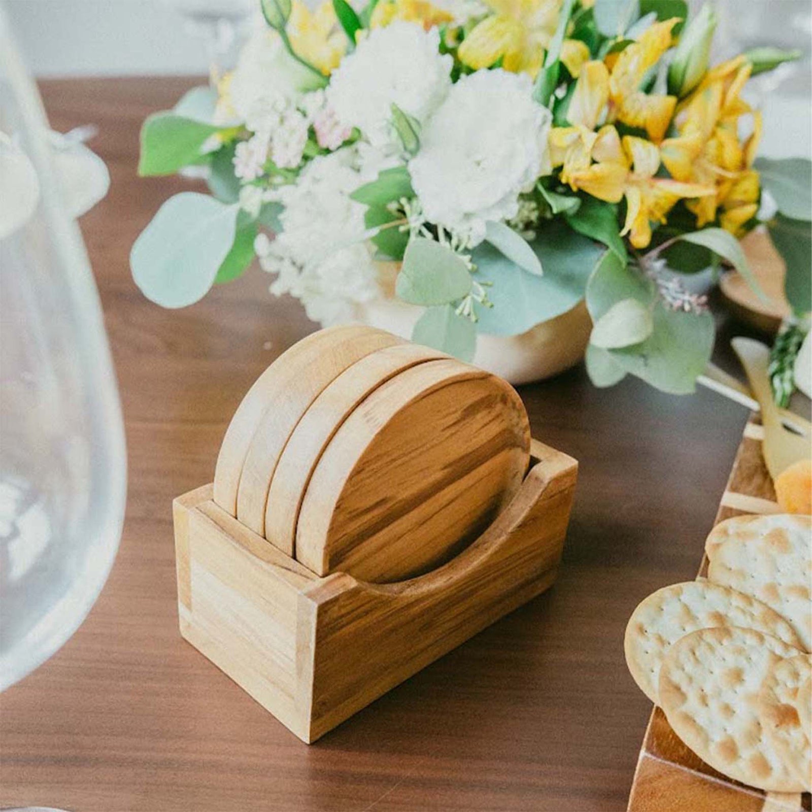 Handmade Teak Wood Coaster Set of Four, Bar Mat, Mid Century Glass Mat ...