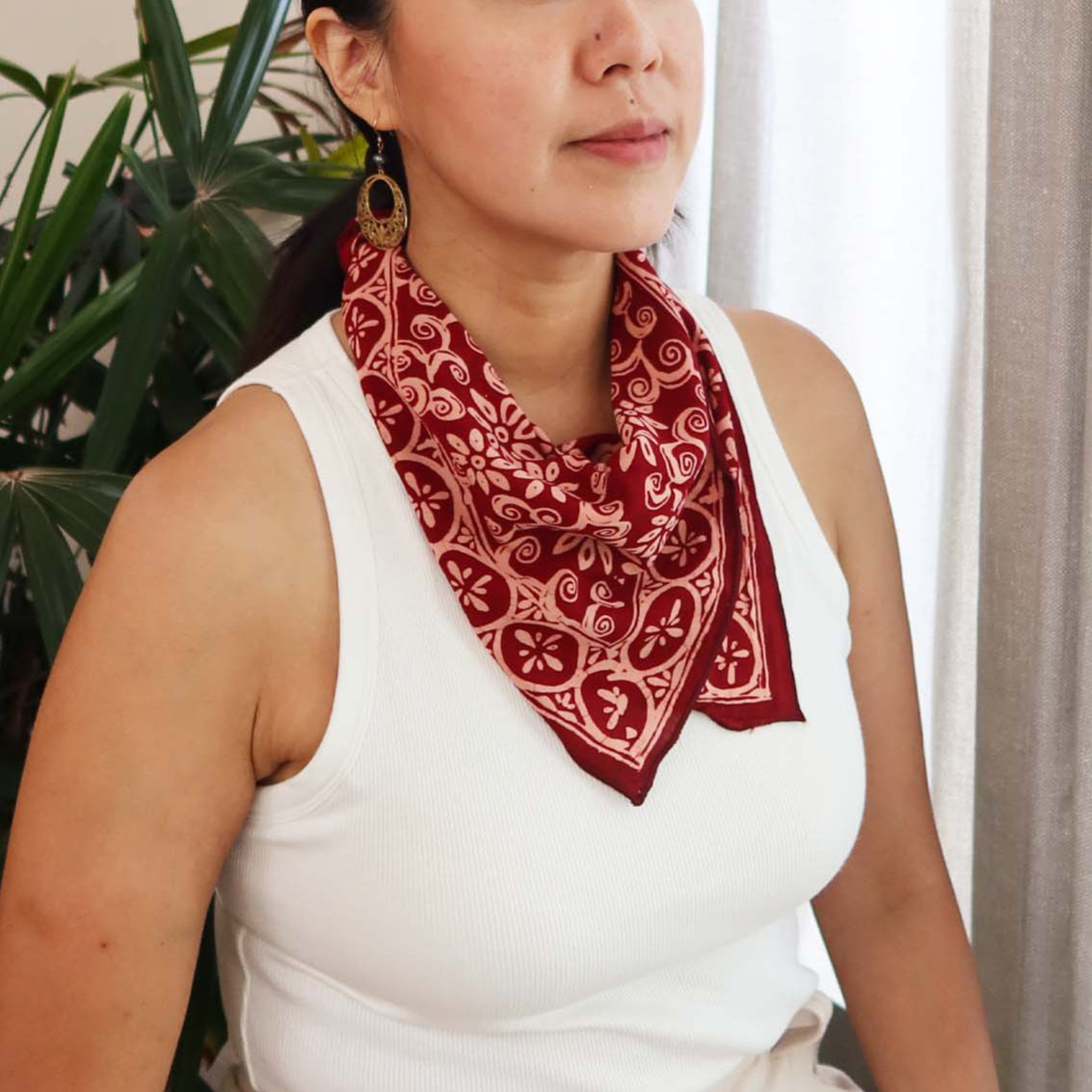 Hand Dyed Batik Bandana, 100% Soft Cotton, Red Loop Pattern, Burgundy ...