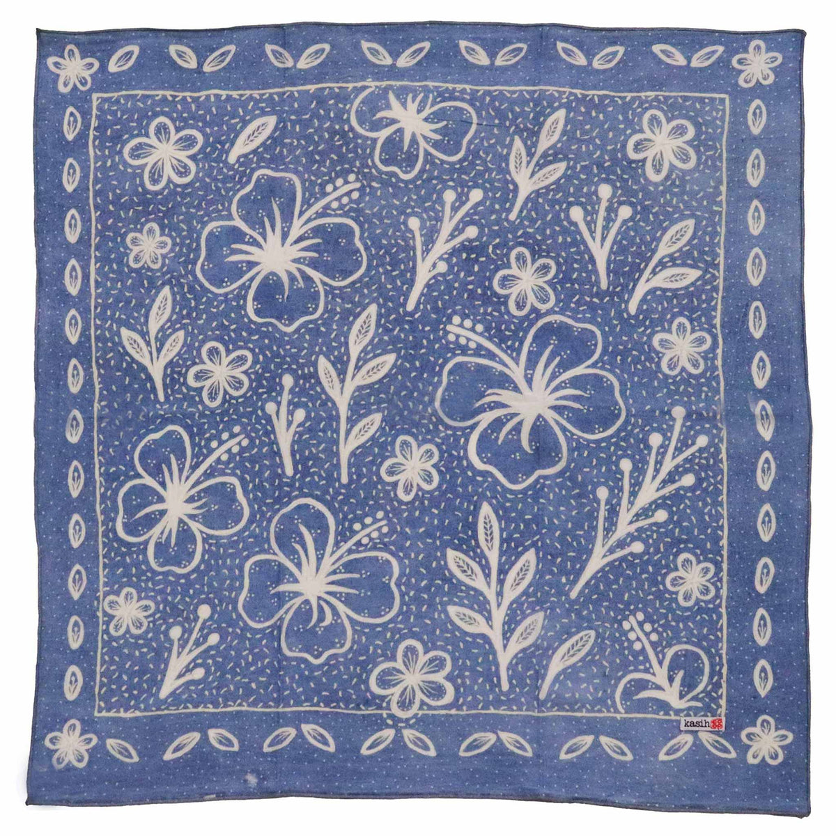 Fully Hand Drawn Painted, Indigo Natural Dye Batik Bandana, Hibiscus I ...