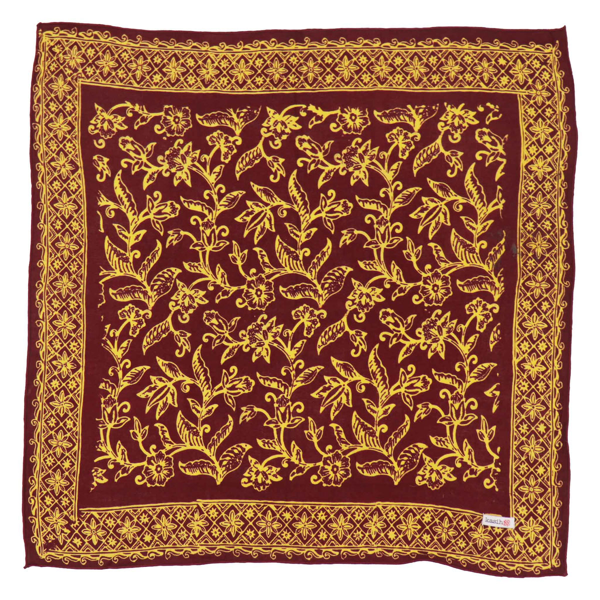 Hand Dyed Batik Burgundy Bandana, 100% Soft Cotton, Golden Cherish, Red ...