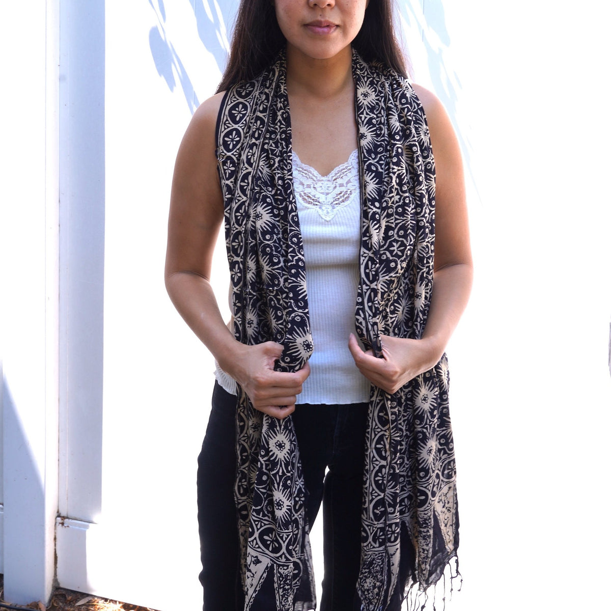 Hand Dyed Batik Scarf - Cotton - Hibiscus Brown Black, Lightweight 100% ...