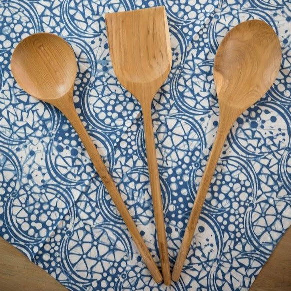 Teak Wood 14 “ Long Set of 3 Cooking Kitchen Utensils Spoons & Spatula ...